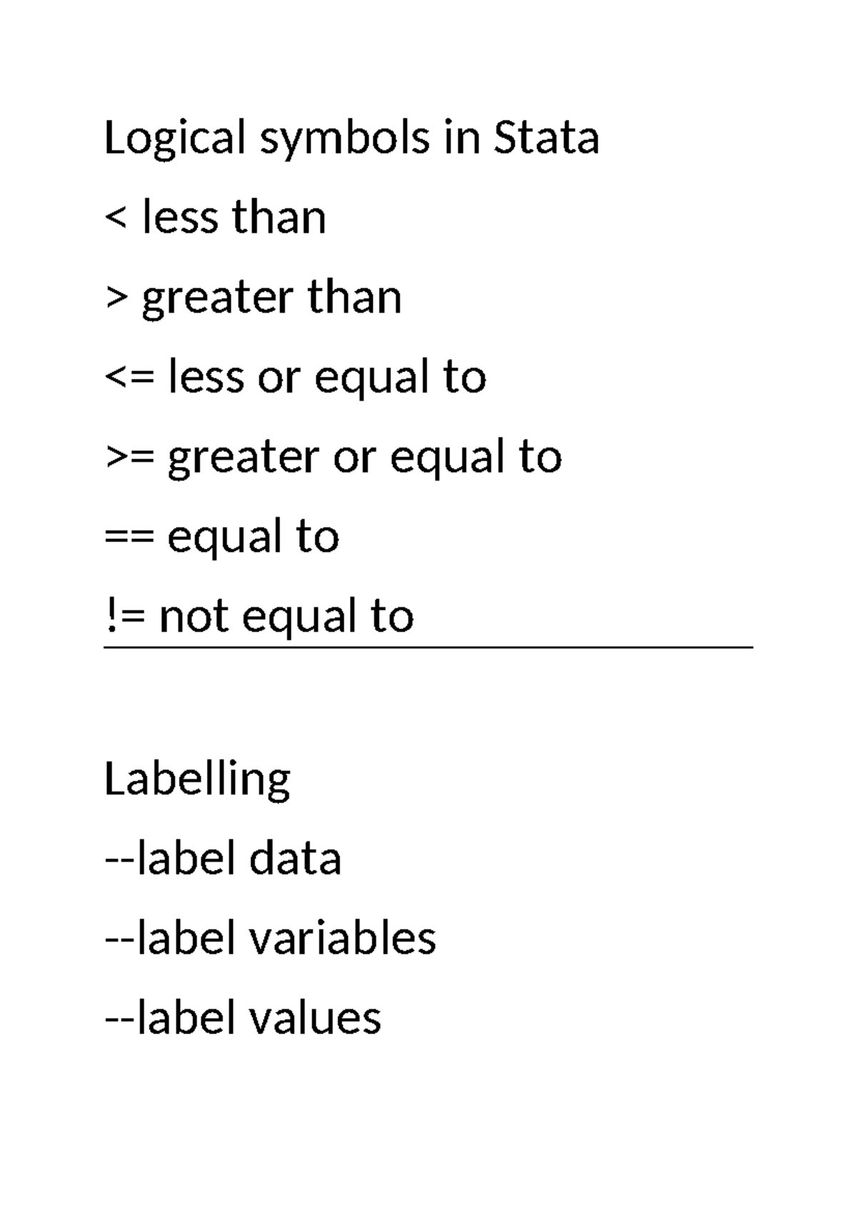 Logical symbols in Stata - descrete math - Studocu