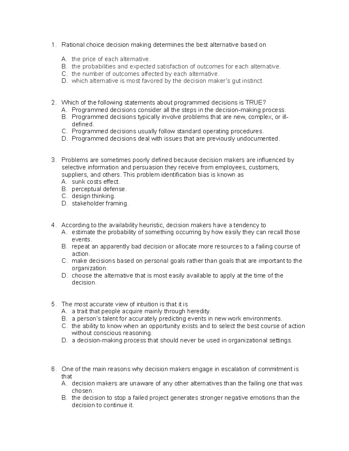 Chapter 6 Rational choice decision making - Rational choice decision ...