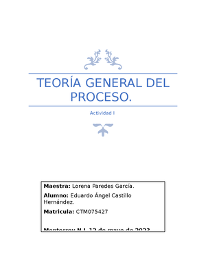 Teoría General del Proceso - ACT II - TEORÍA GENERAL DEL PROCESO. Actividad II Maestra: Lorena ...