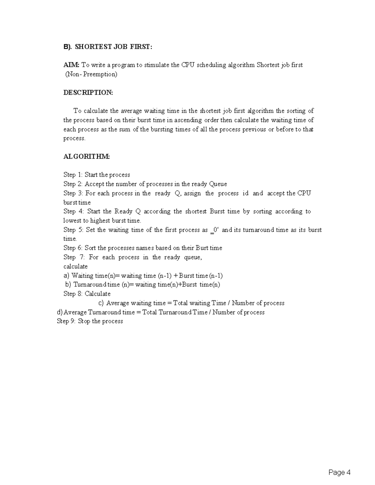 Exp No 2 Operating Systems LAB Manual - B). SHORTEST JOB FIRST: AIM: To ...