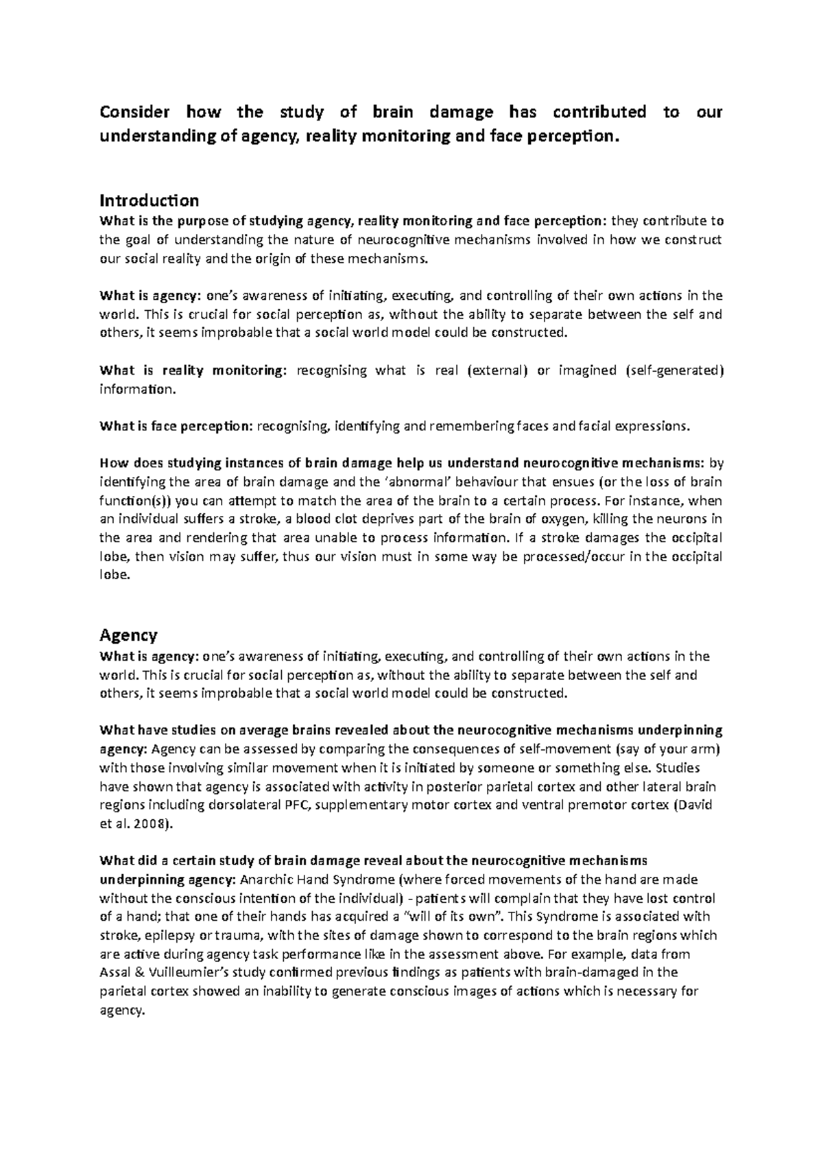 Agency, reality monitoring and face perception - Introduction What is ...