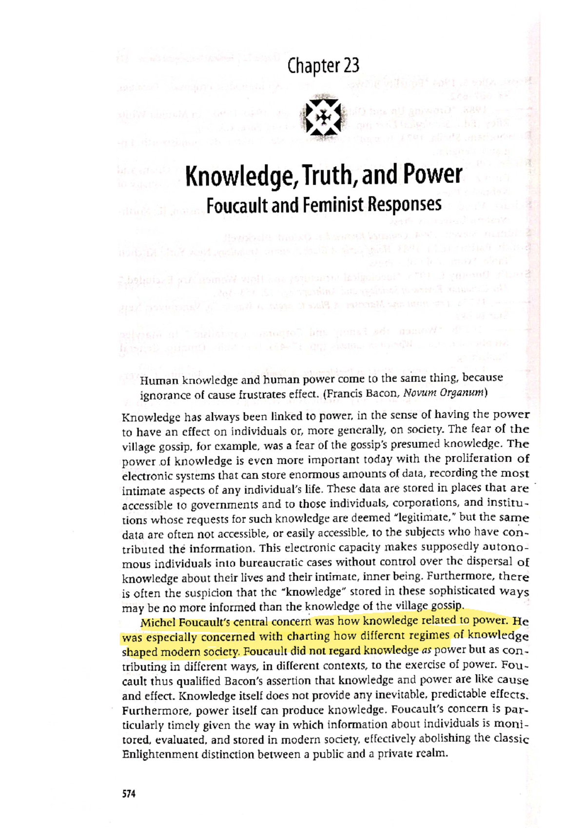 Michel foucault - Chapter 23 Knowledge, Truth, and Power Foucault and Feminist Responses Human ...