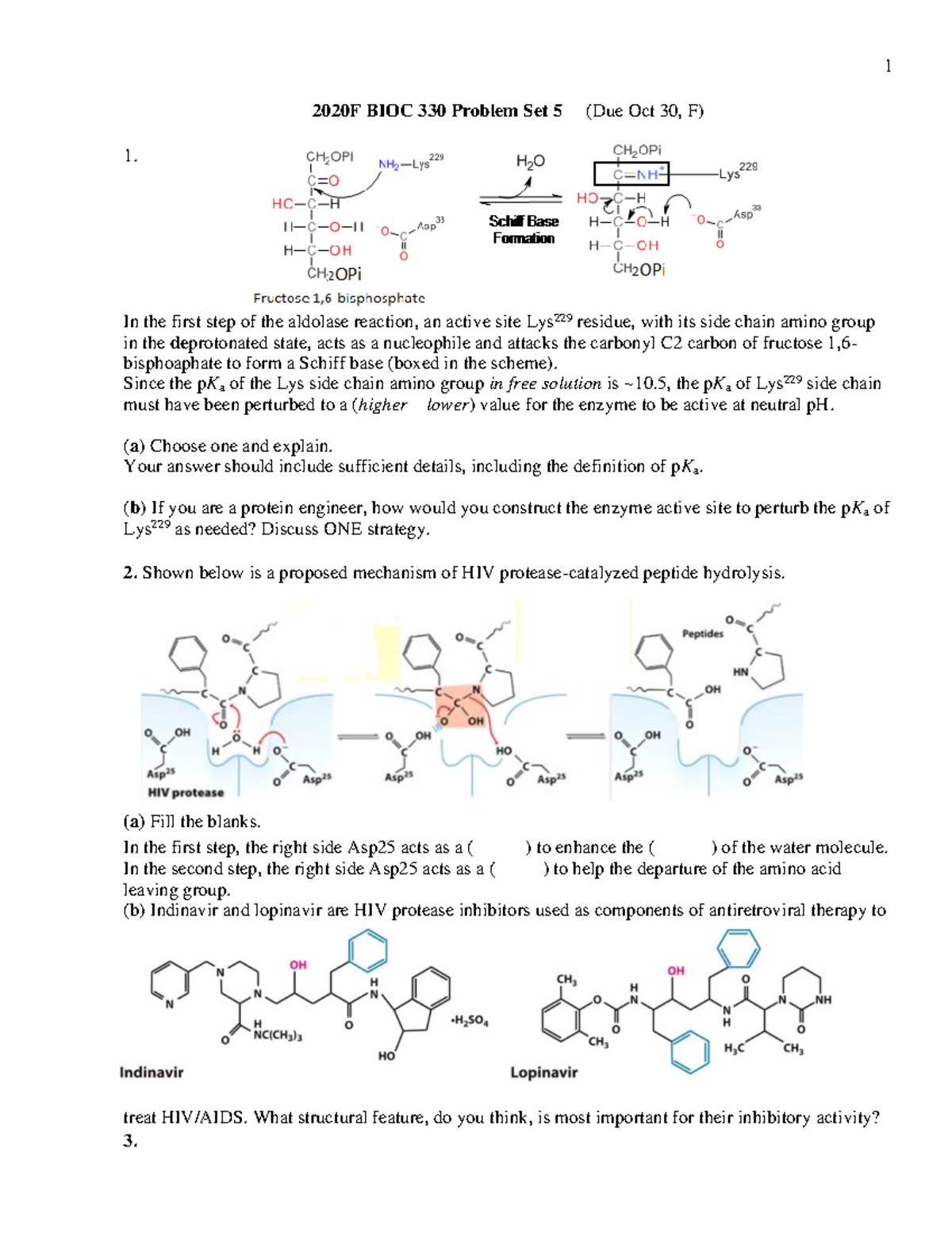 Bioc 330 Assignment 5 questions - 2020 F BIOC 330 Problem Set 5 (Due Oct 30, F) 1 In the first ...