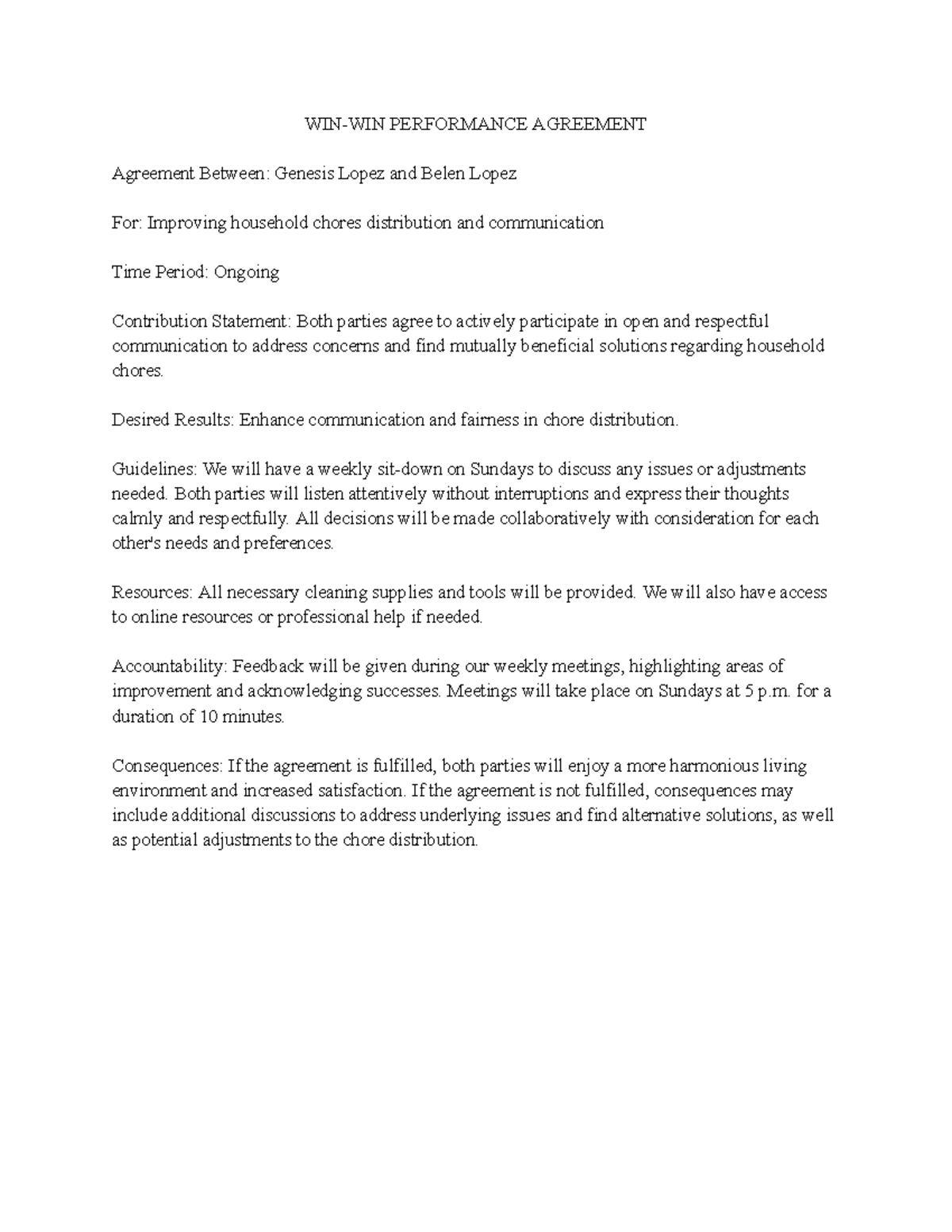 Genesis Lopez - Mini Paper #4 - WIN-WIN PERFORMANCE AGREEMENT Agreement ...