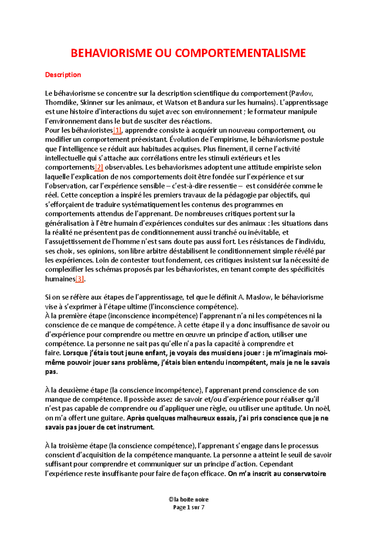 Behaviorisme OU Comportementalisme (7 Pages - 169 Ko) - ©la boite noire ...