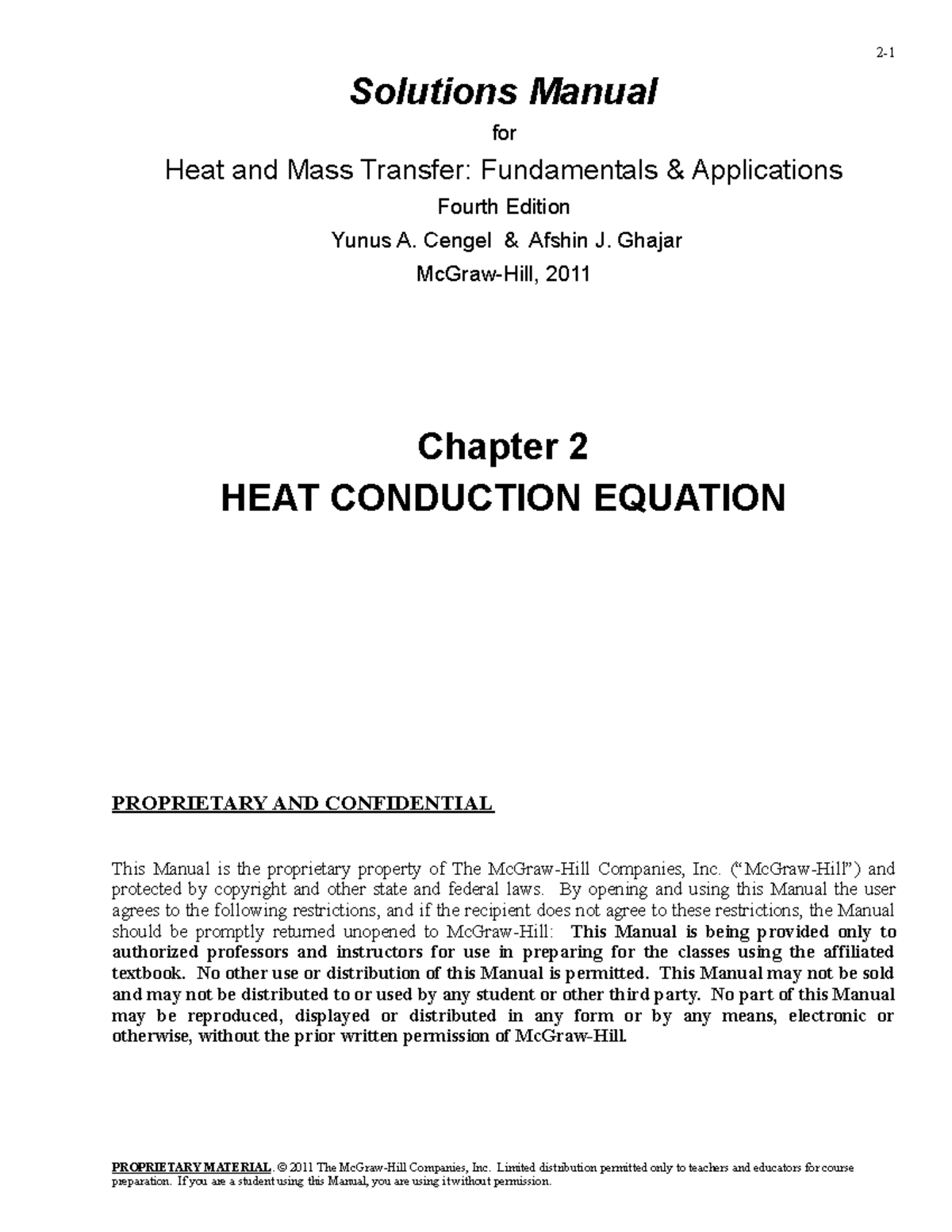 Pdfcoffee - Solutions Manual for Heat and Mass Transfer: Fundamentals & Applications Fourth ...