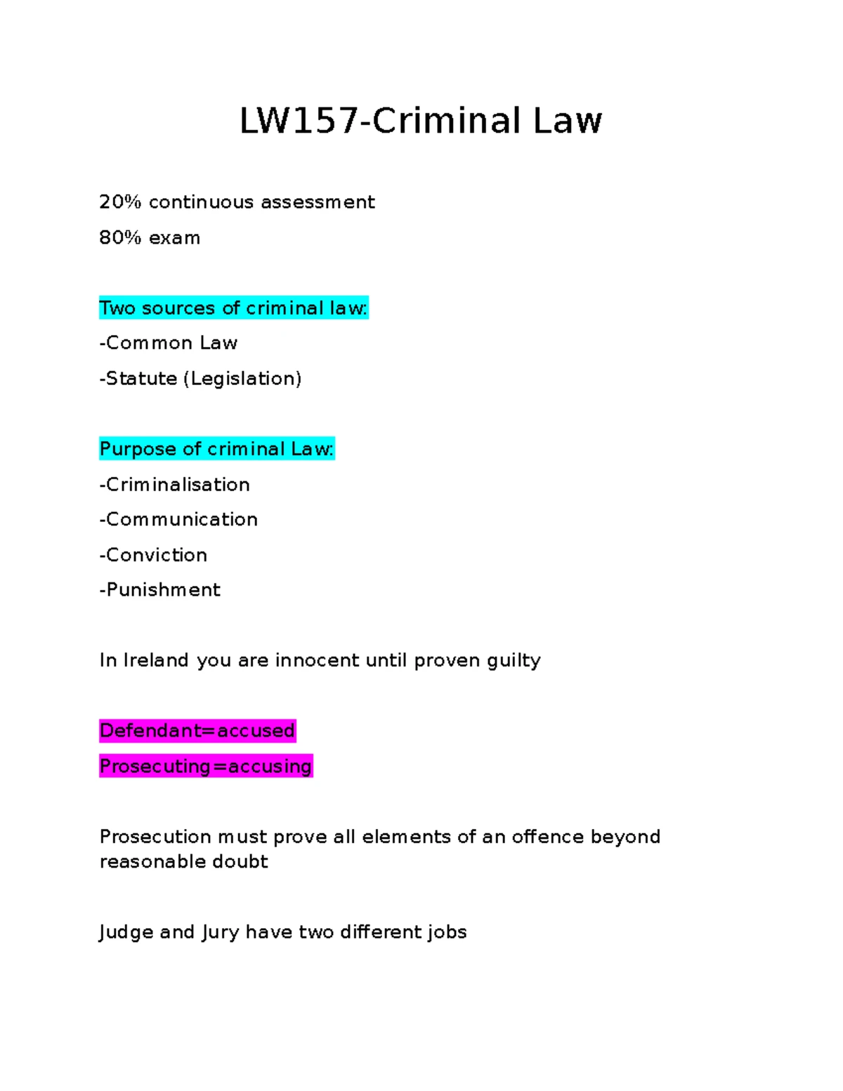 LW157 Case Law List Weeks 1 -6 - LW157 Criminal Law Case Law List Note ...