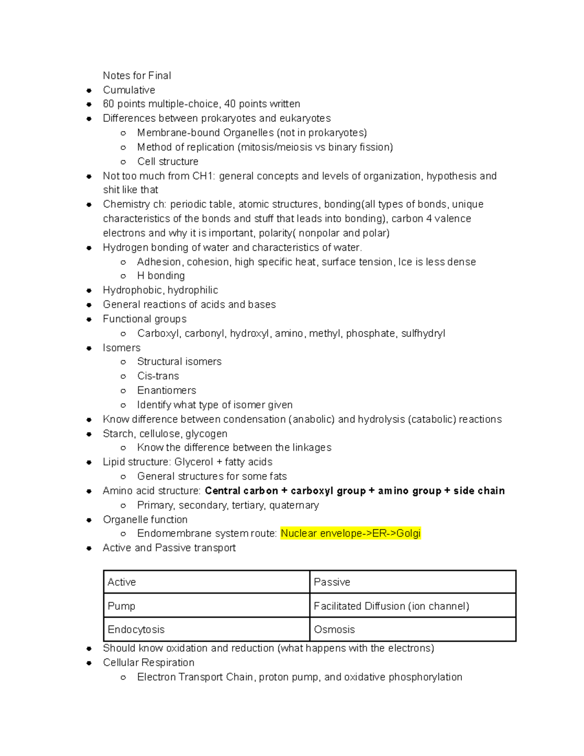 Biology II Lab study guide Notes - Notes for Final Cumulative 60 points ...