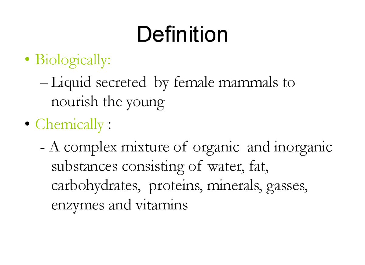 Diary Technology Lecture - Definition Biologically: Liquid secreted by ...