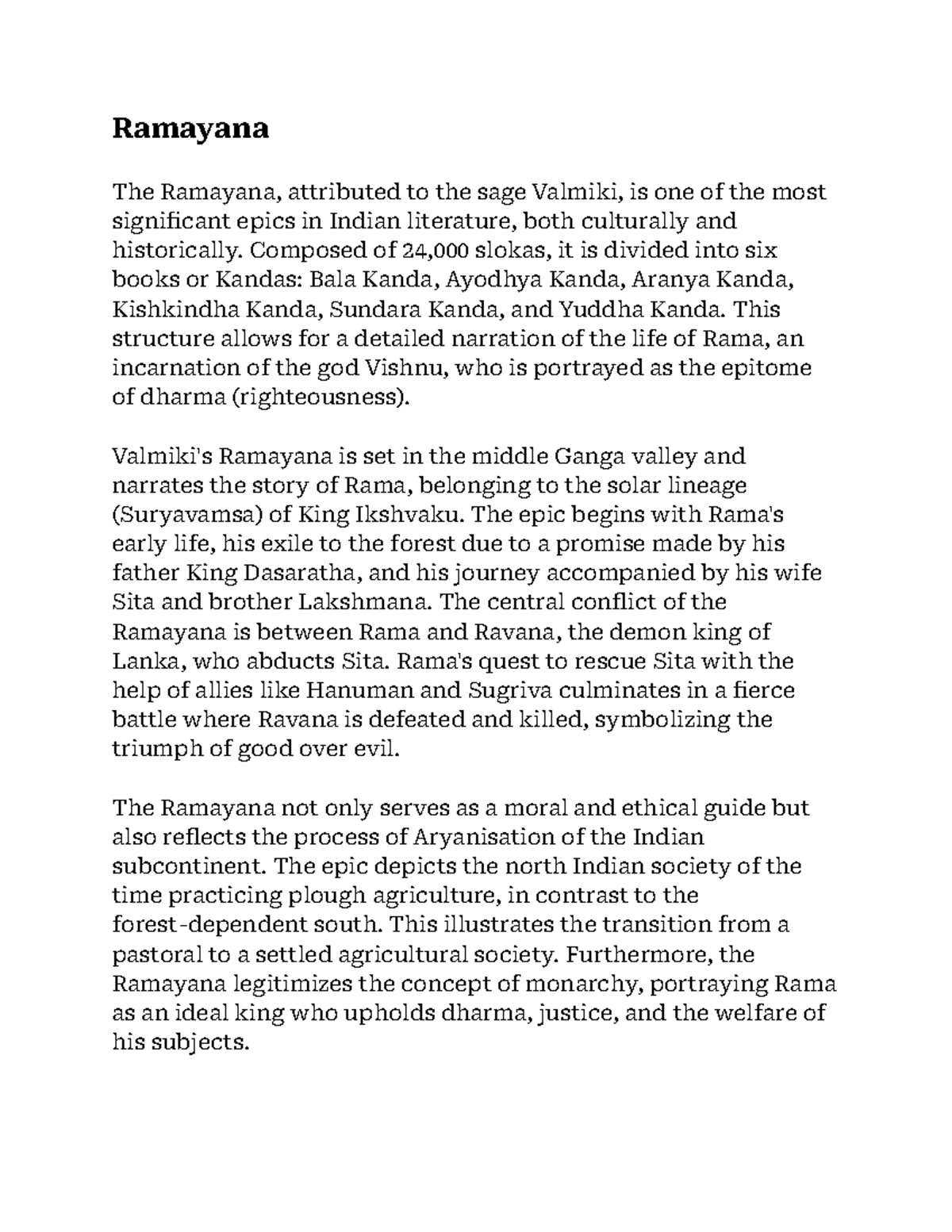 Mahabharata essay - Ramayana The Ramayana, attributed to the sage ...