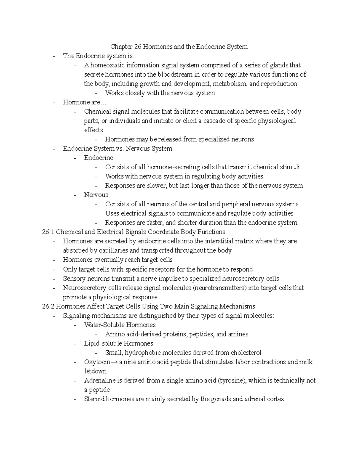 Chapter 26 - Chapter 26 Hormones and the Endocrine System The Endocrine ...