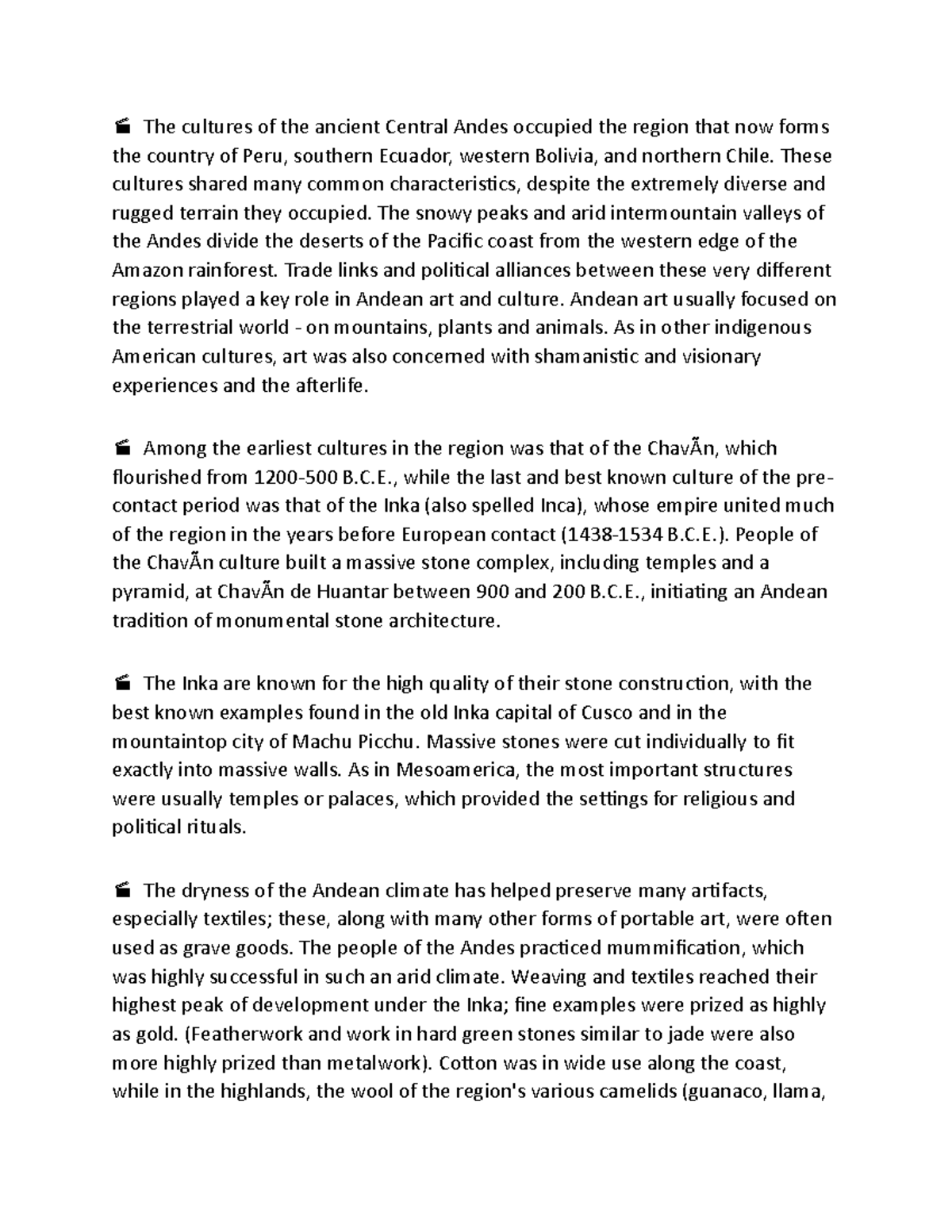 Ancient America - Andean South America - The cultures of the ancient ...