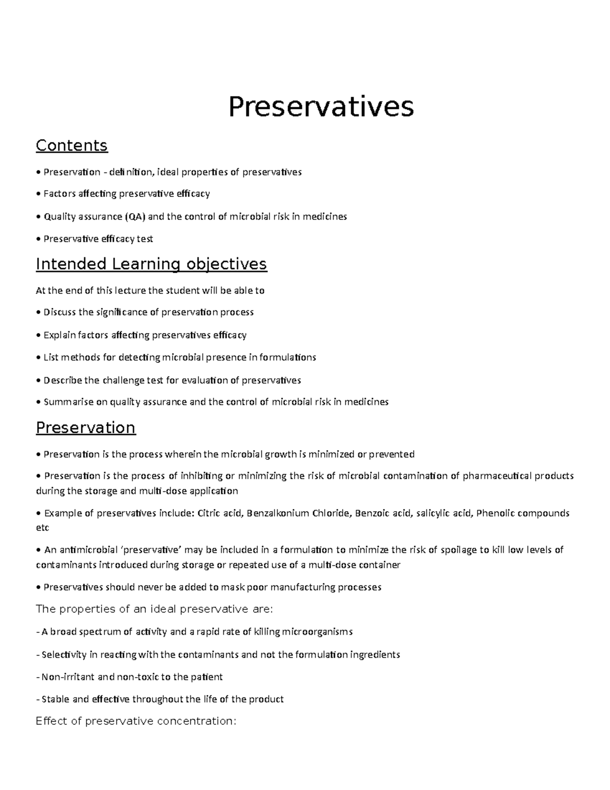 Chapter - 23 Preservative - Preservatives Contents Preservation ...