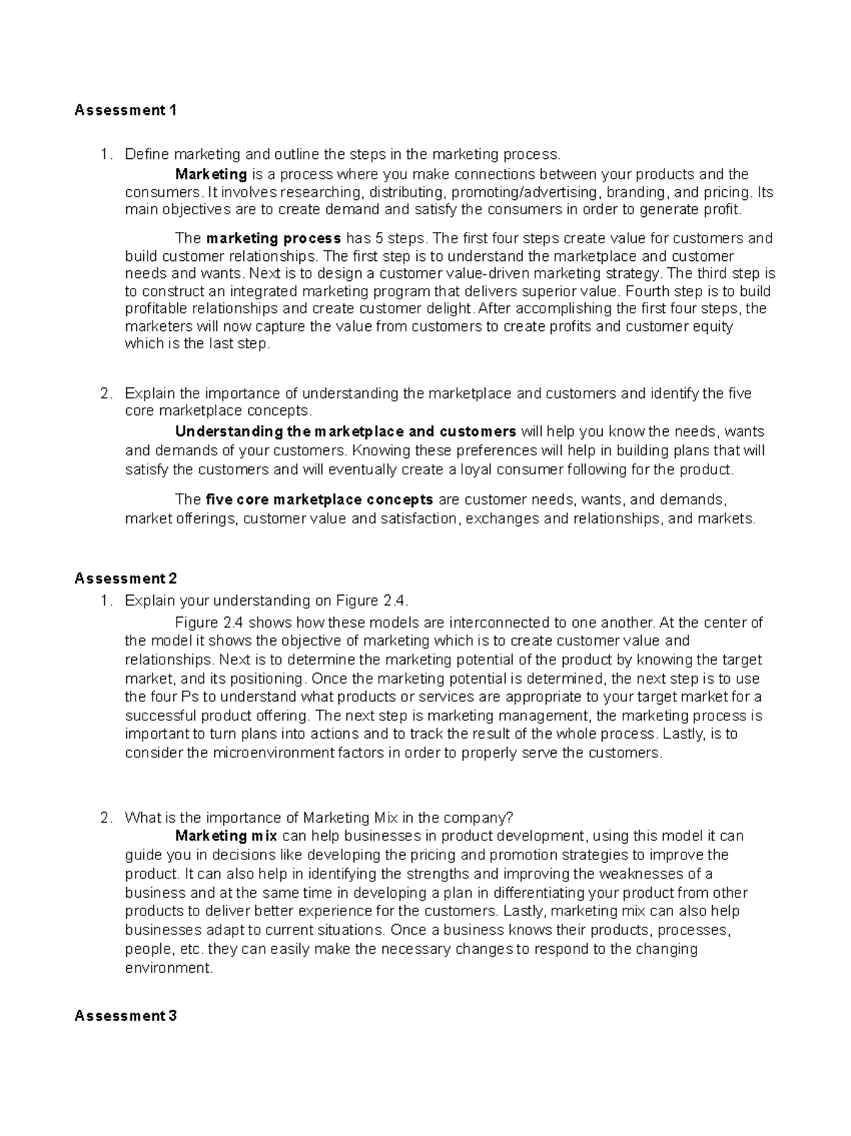 Principles of Marketing Assessment 1-16 - Assessment 1 Define marketing ...