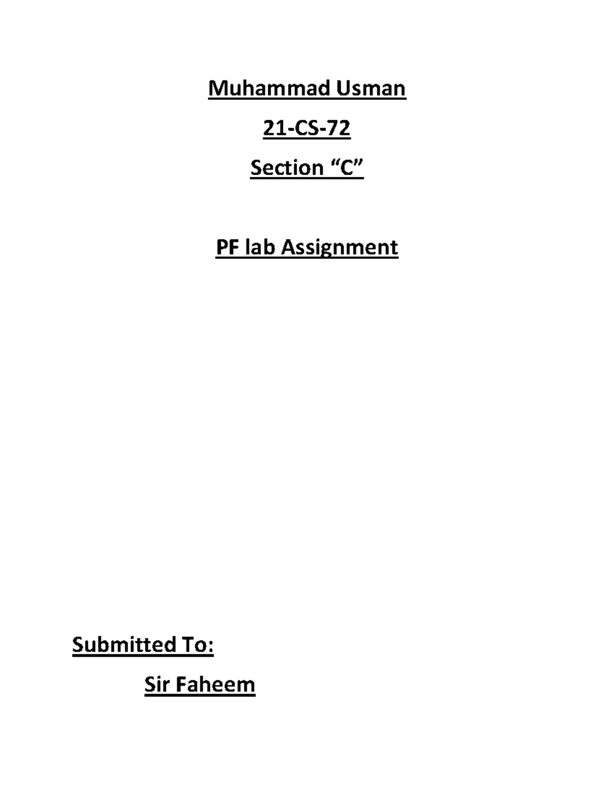 Pf lab 10-Muhmmad Usman-(21-CS-72) - Muhammad Usman 21-CS- Section