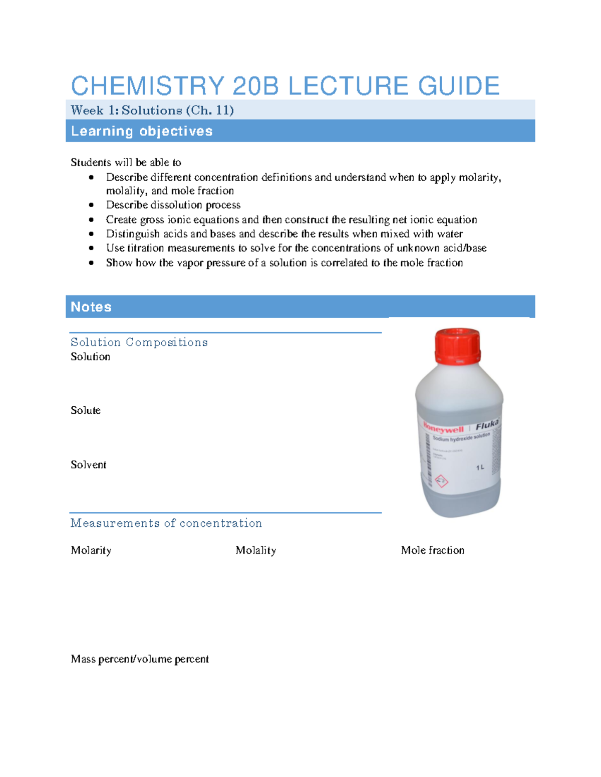 Chemistry 20B - Professor Barr - Week 2 Lecture Guide - CHEMISTRY 20B ...