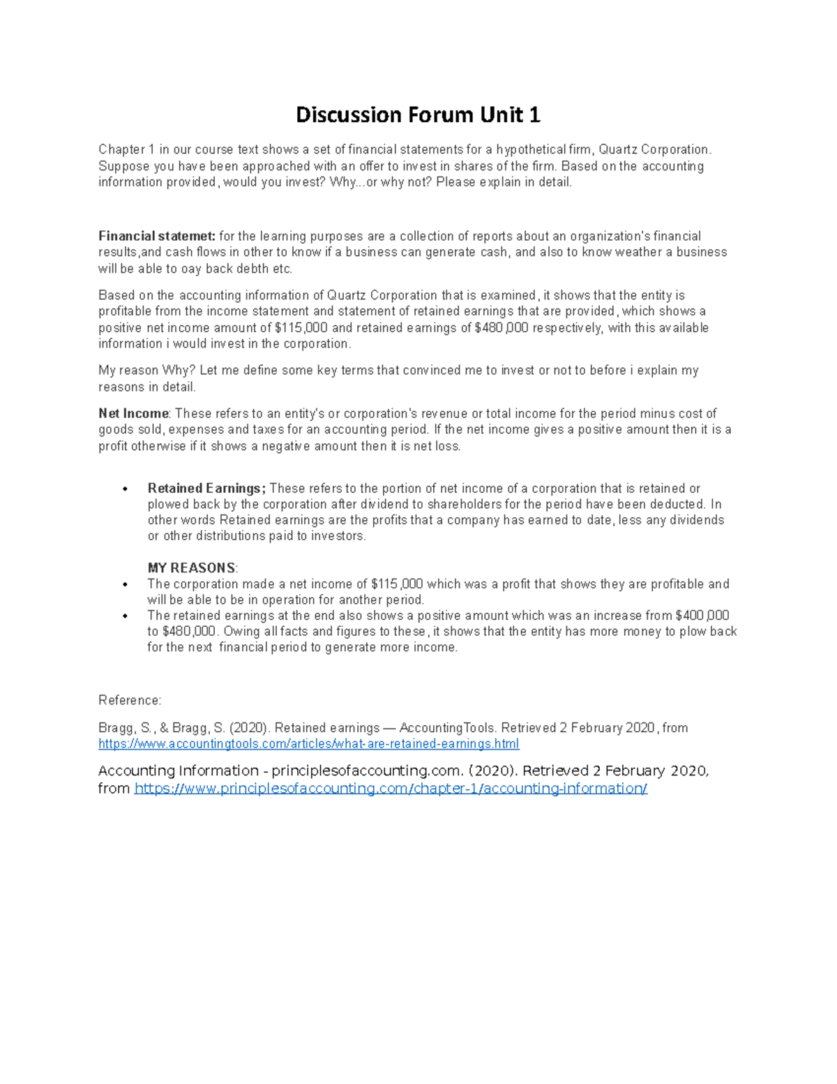 Discussion Forum Unit 1 Basic Acct Discussion Forum Unit 1 Chapter 1 In Our Course Text Shows 2398
