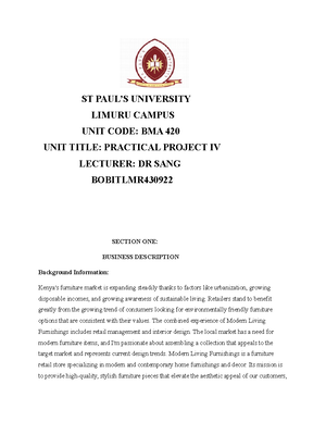 BMA 420 Business PLAN - ST PAUL’S UNIVERSITY LIMURU CAMPUS REGULAR/ DAY ...