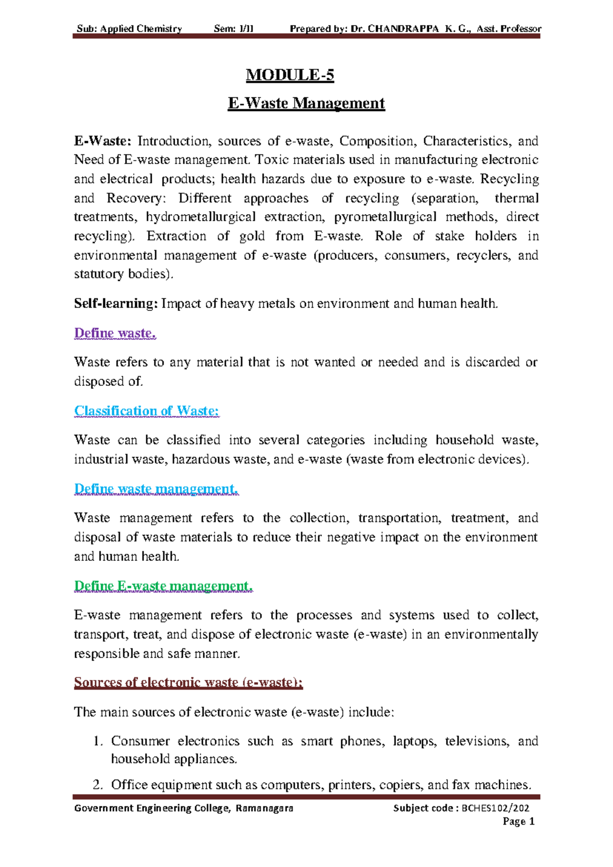 Module 5 E-Waste Management - Government Engineering College ...