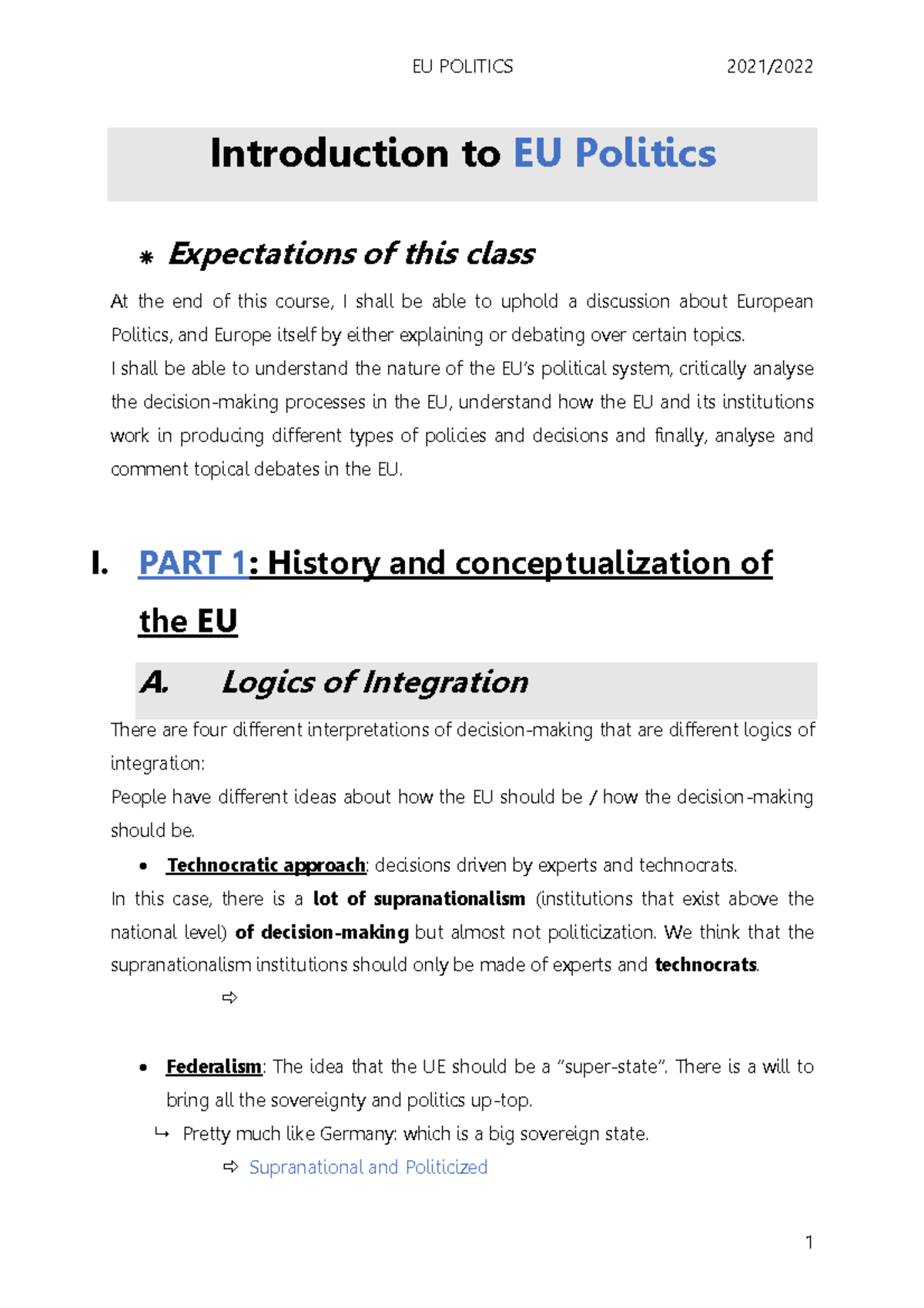 Introduction-to-EU-Politics - Introduction to EU Politics Expectations ...