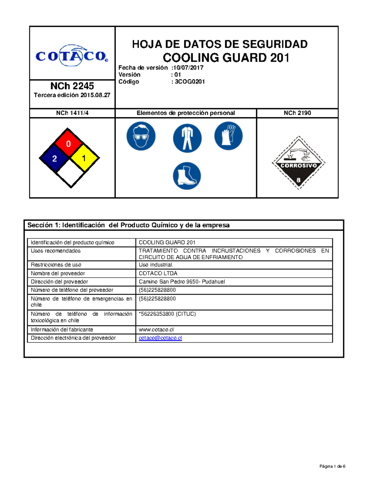 509333345 Hs cooling Guard 201 3cog0201 - HOJA DE DATOS DE SEGURIDAD ...