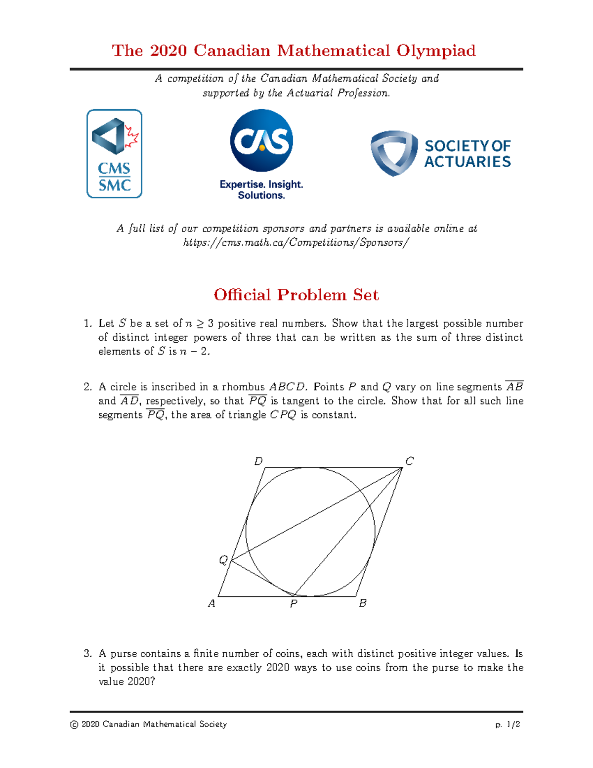 Exam2020 - contest - The 2020 Canadian Mathematical Olympiad A ...