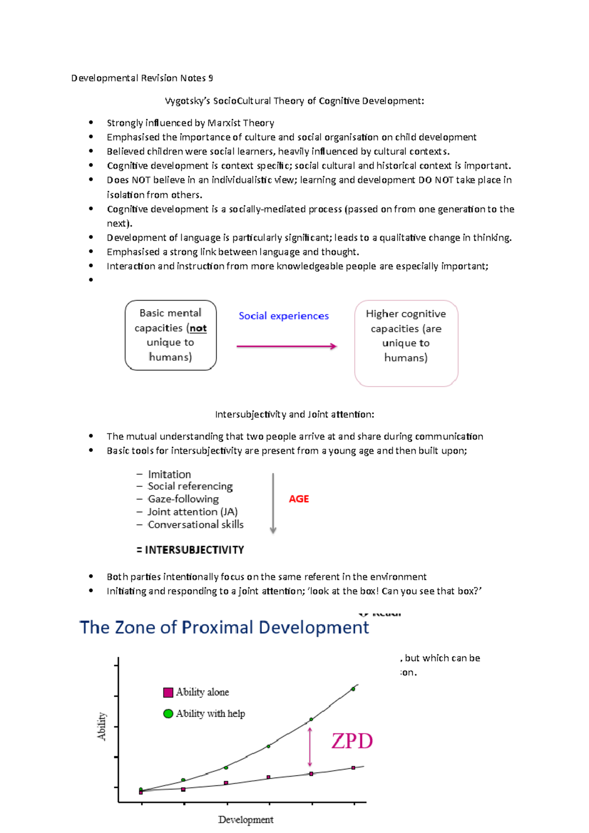 Developmental Revision Notes 9 - Cognitive development is context ...