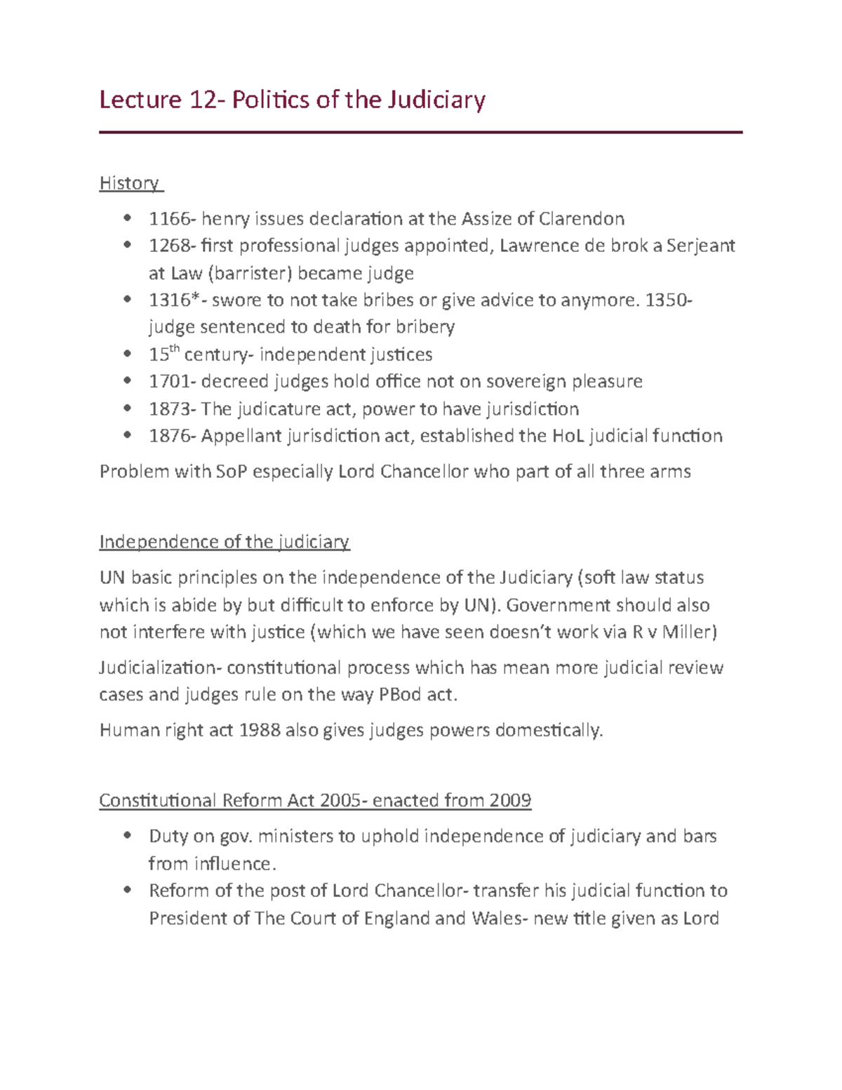 Lecture 12- The Politics of the Judiciary - Lecture 12- Politics of the ...