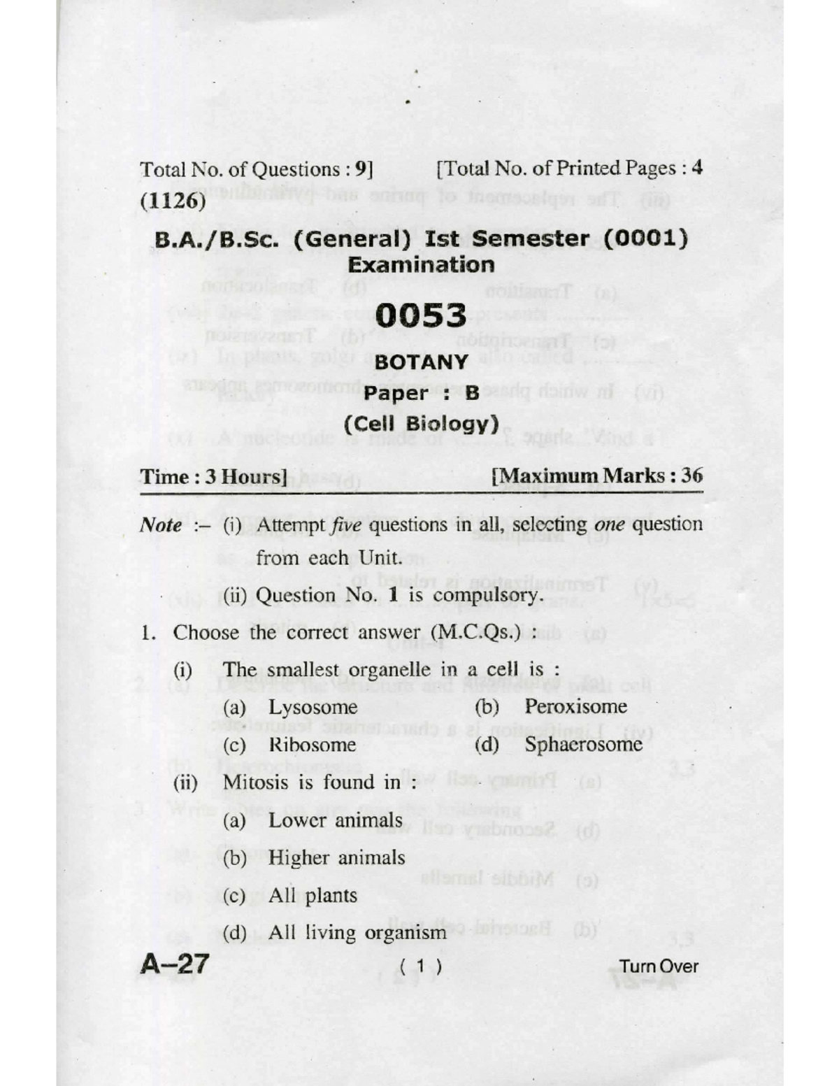 Cell biology sem1 2016 - Question - Cell And Molecular Biology - Studocu