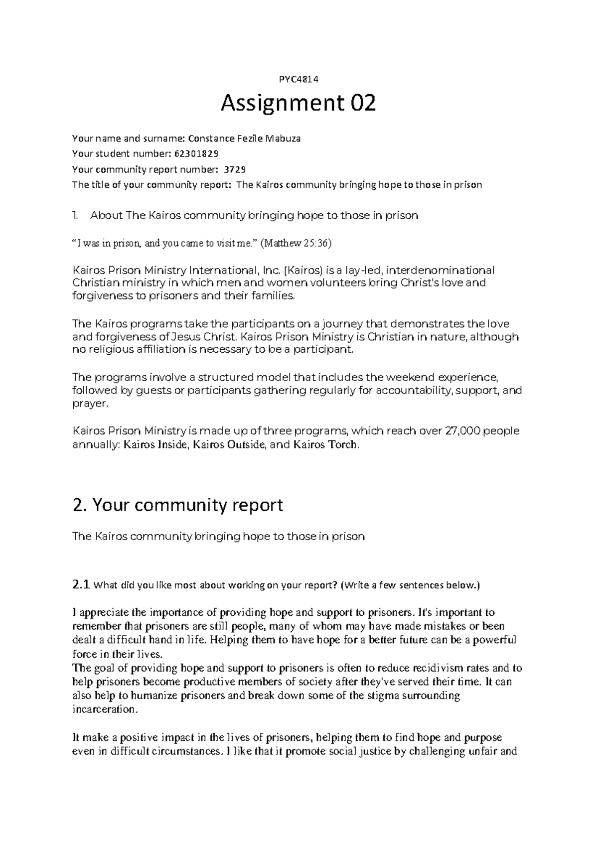 own community pyc4814 - PYC Assignment 02 Your name and surname: Constance Fezile Mabuza Your ...