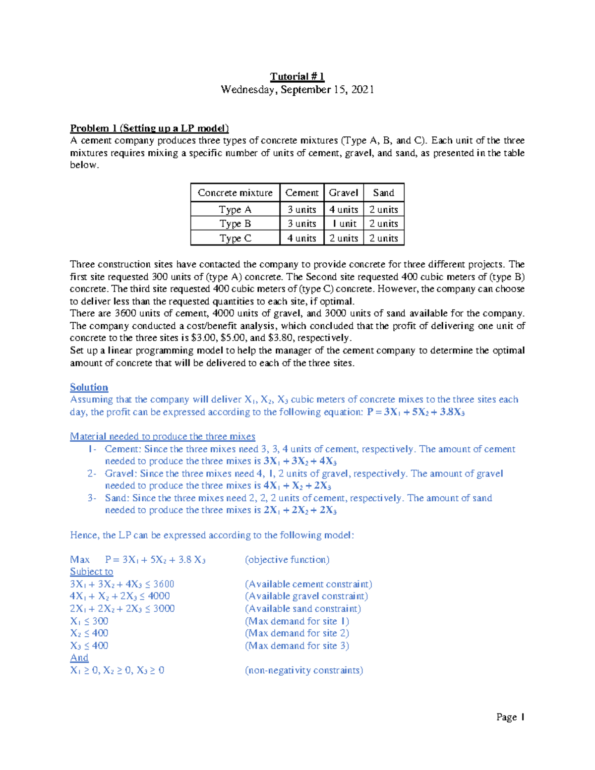 Tutorial 1 - model answer - Page 1 Tutorial # 1 Wednesday, September 15 , 20 21 Problem 1 ...