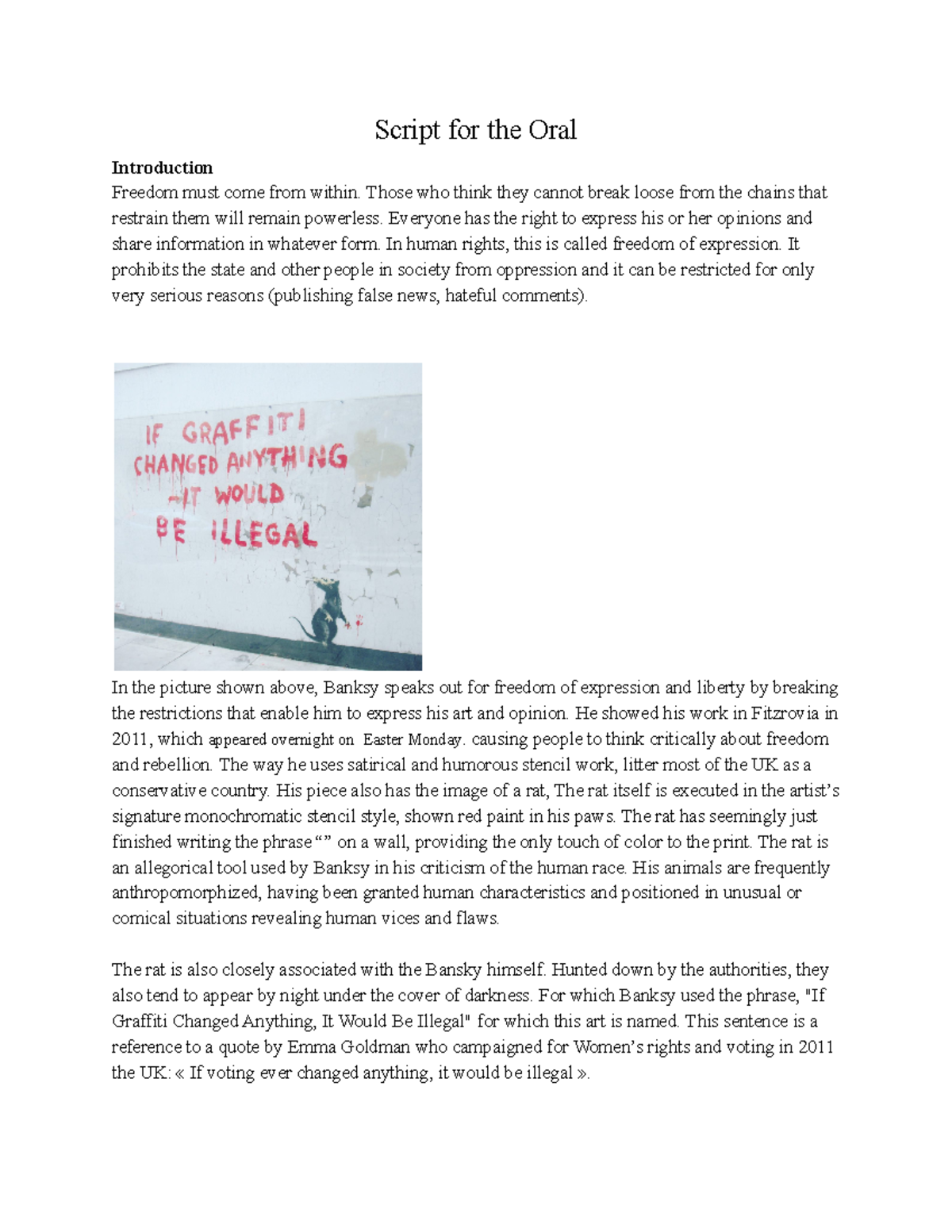 1Ideas for the Oral exam - Script for the Oral Introduction Freedom ...