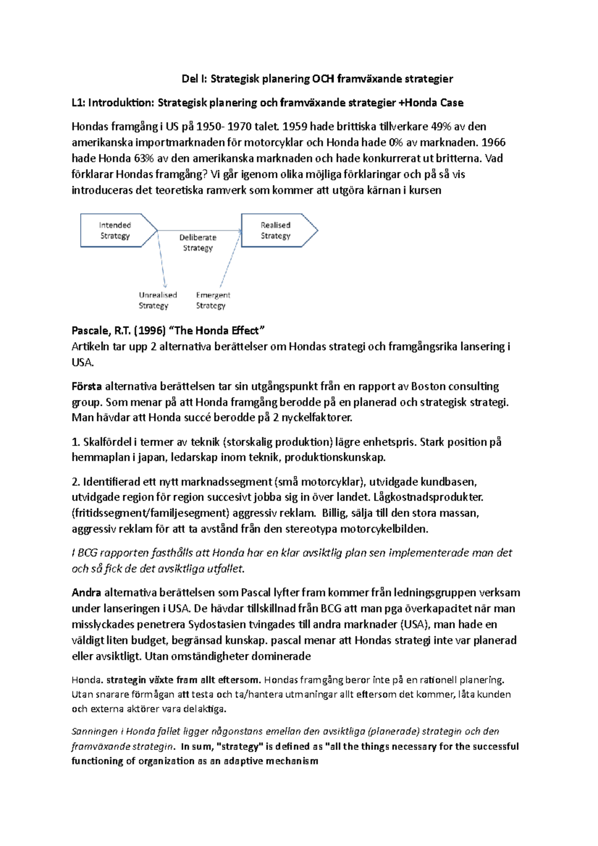 Tentaplugg del 1 Strategisk planering OCH framväxande strategier - Del ...