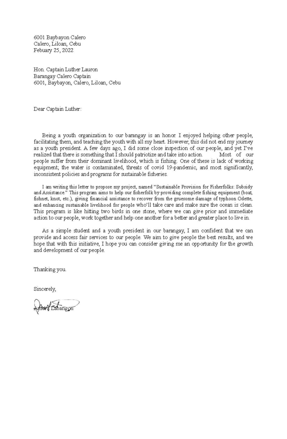 My Proposal Letter "It is about proposal letter - 6001 Baybayon Calero ...