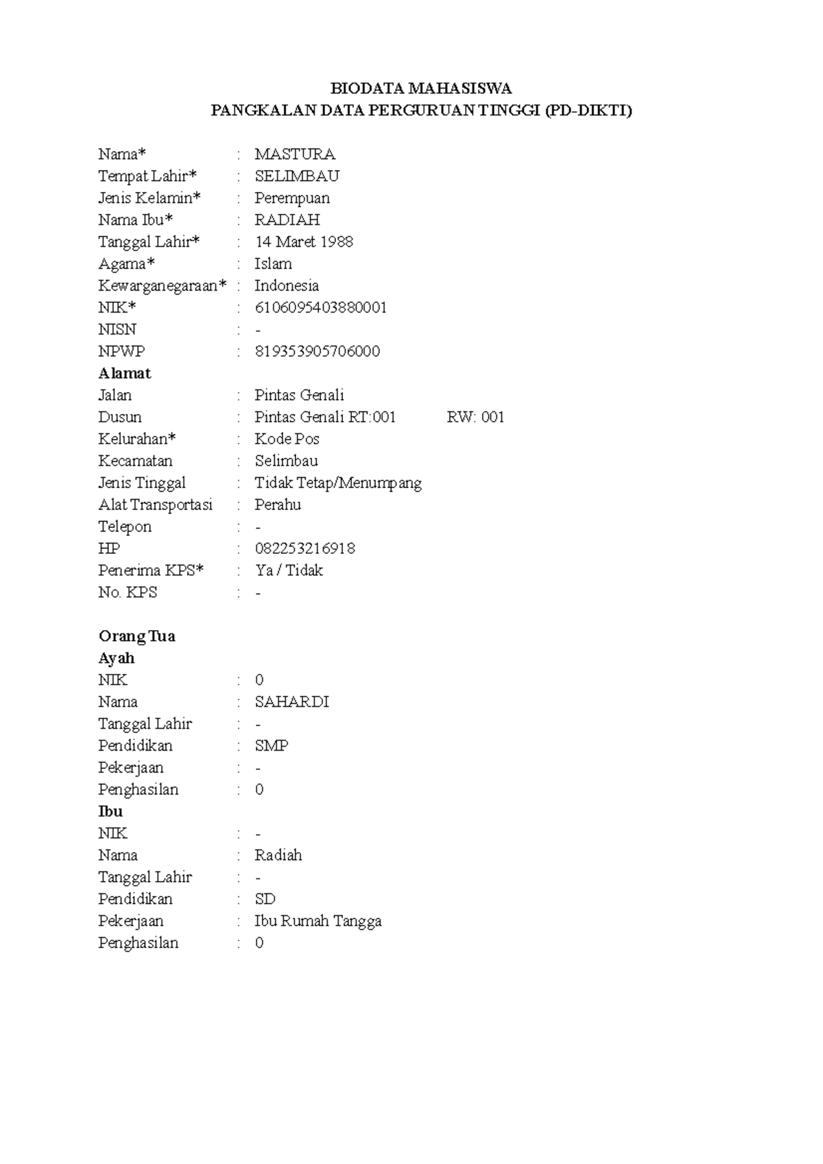 Format Biodata Mahasiswa DAN Surat Pernyataan - BIODATA MAHASISWA ...