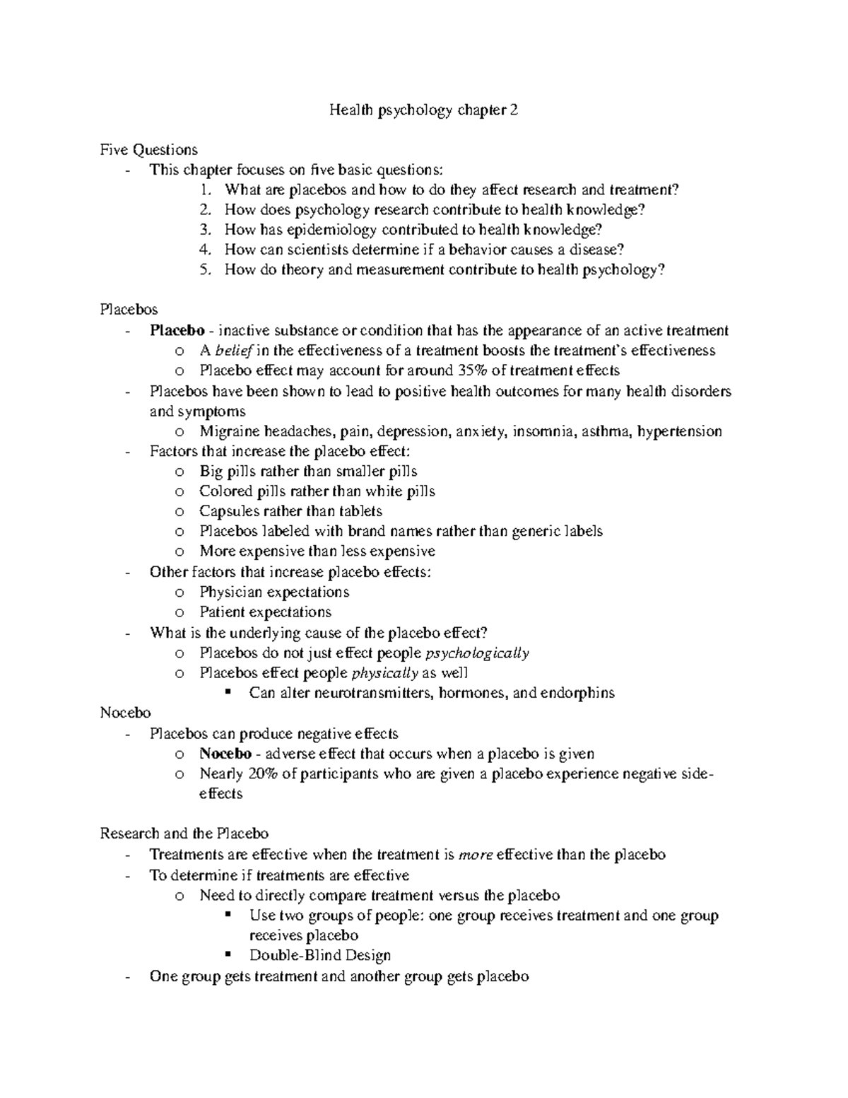 Health psychology chapter 2 - What are placebos and how to do they ...