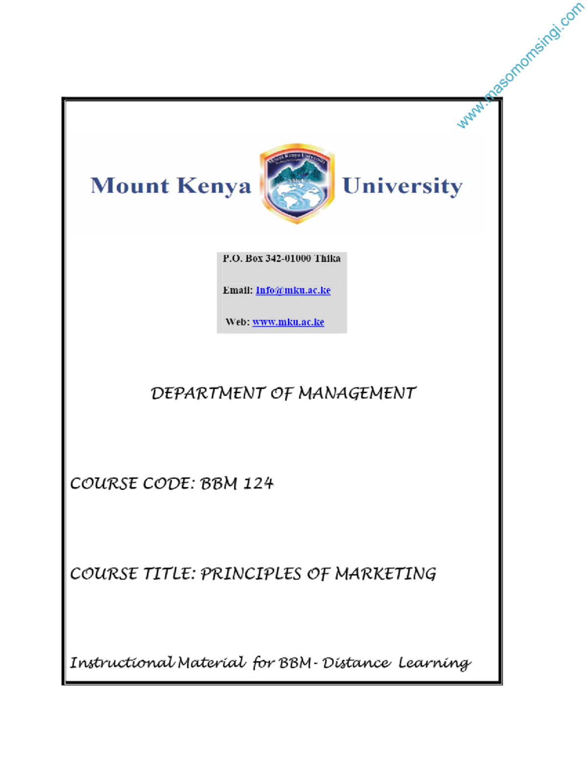 Principles OF Marketing Mount Kenya University (MKU) Notes - Masomo ...