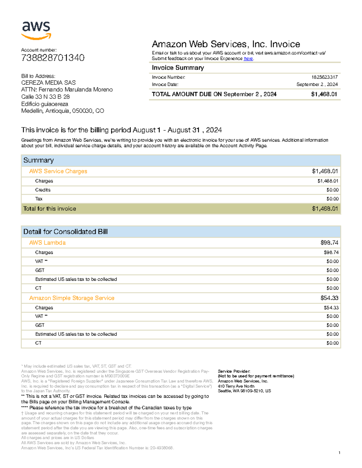 Amazon Invoice 1825623317 - Account number: 738828701340 Bill to ...