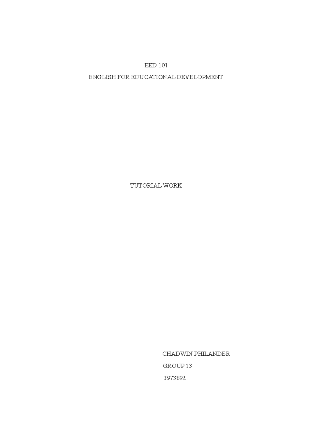 EED 101 Tutorial task 1 - EED101 - UWC - Studocu