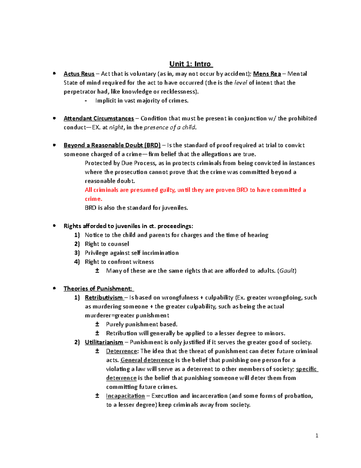 Crim Law Outline - 1st Year Criminal Law - Unit 1: Intro Actus Reus ...