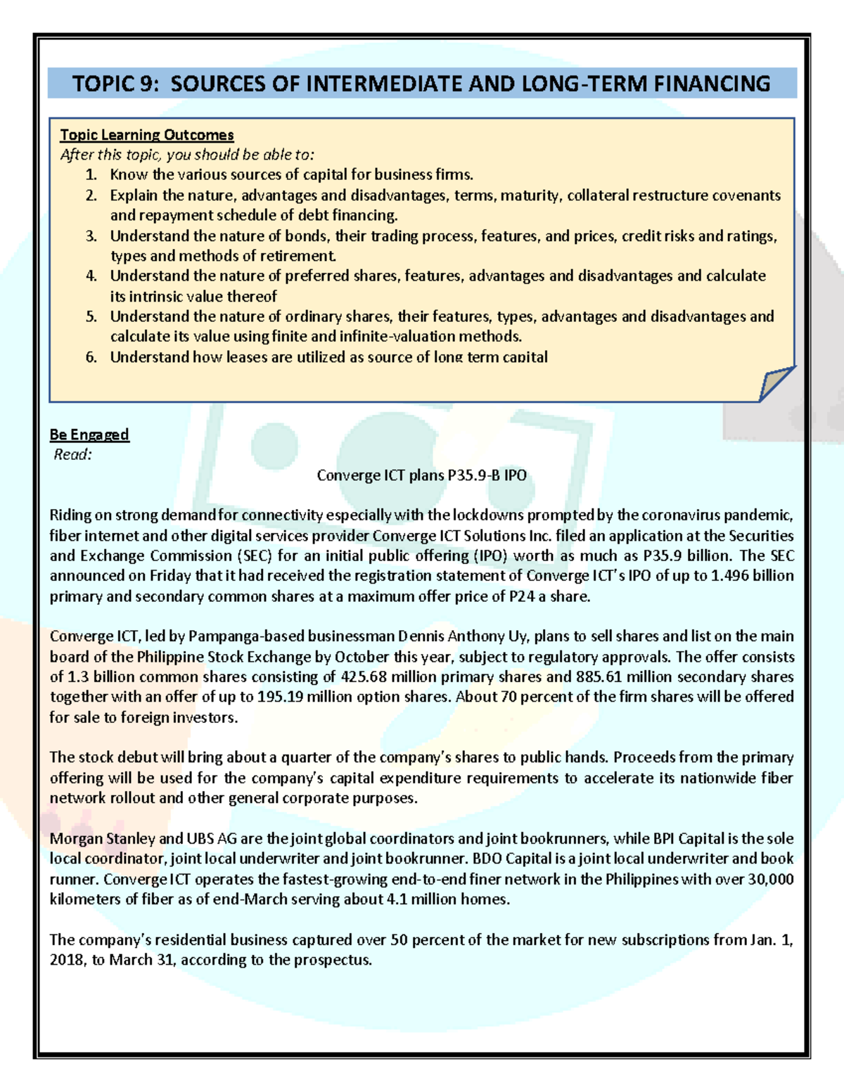 9 Sources of intermediate and Long-term Financing - TOPIC 9: SOURCES OF ...