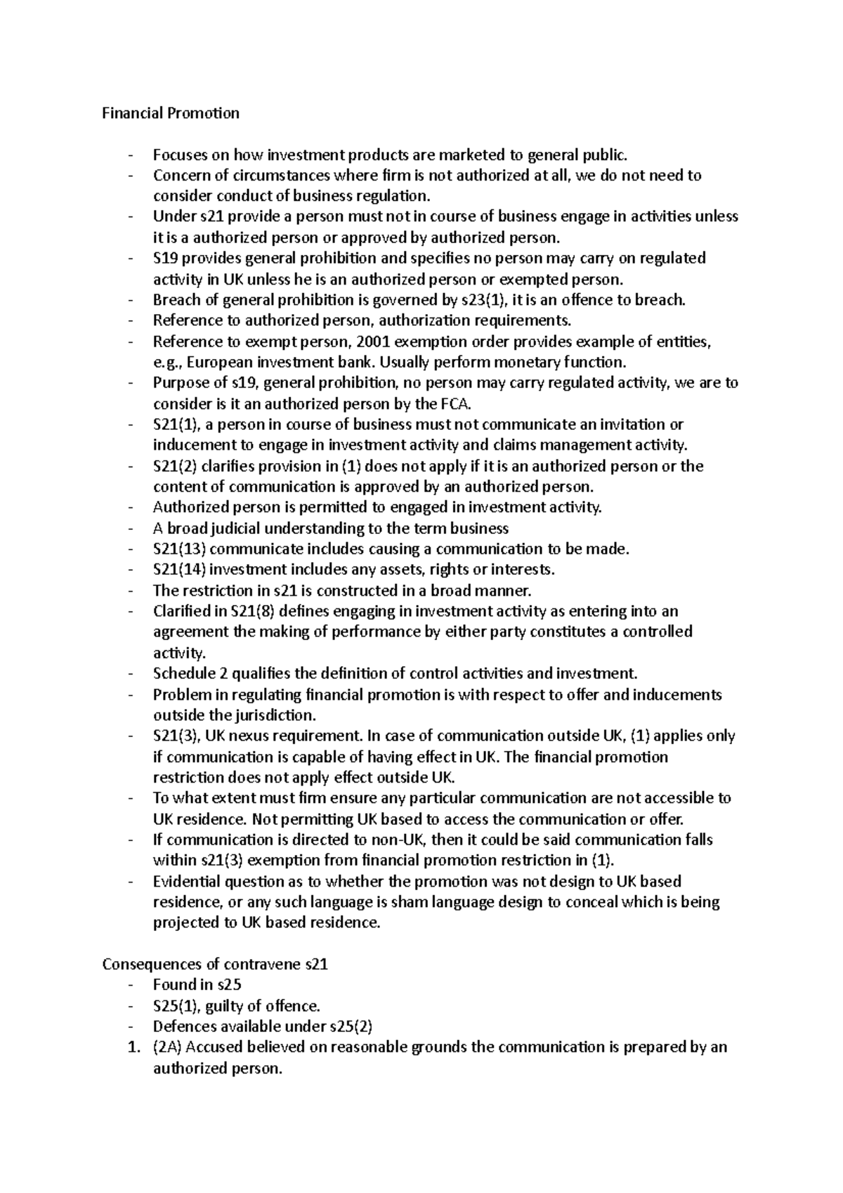 Financial Promotion - Lecture summary - Financial Promotion Focuses on ...