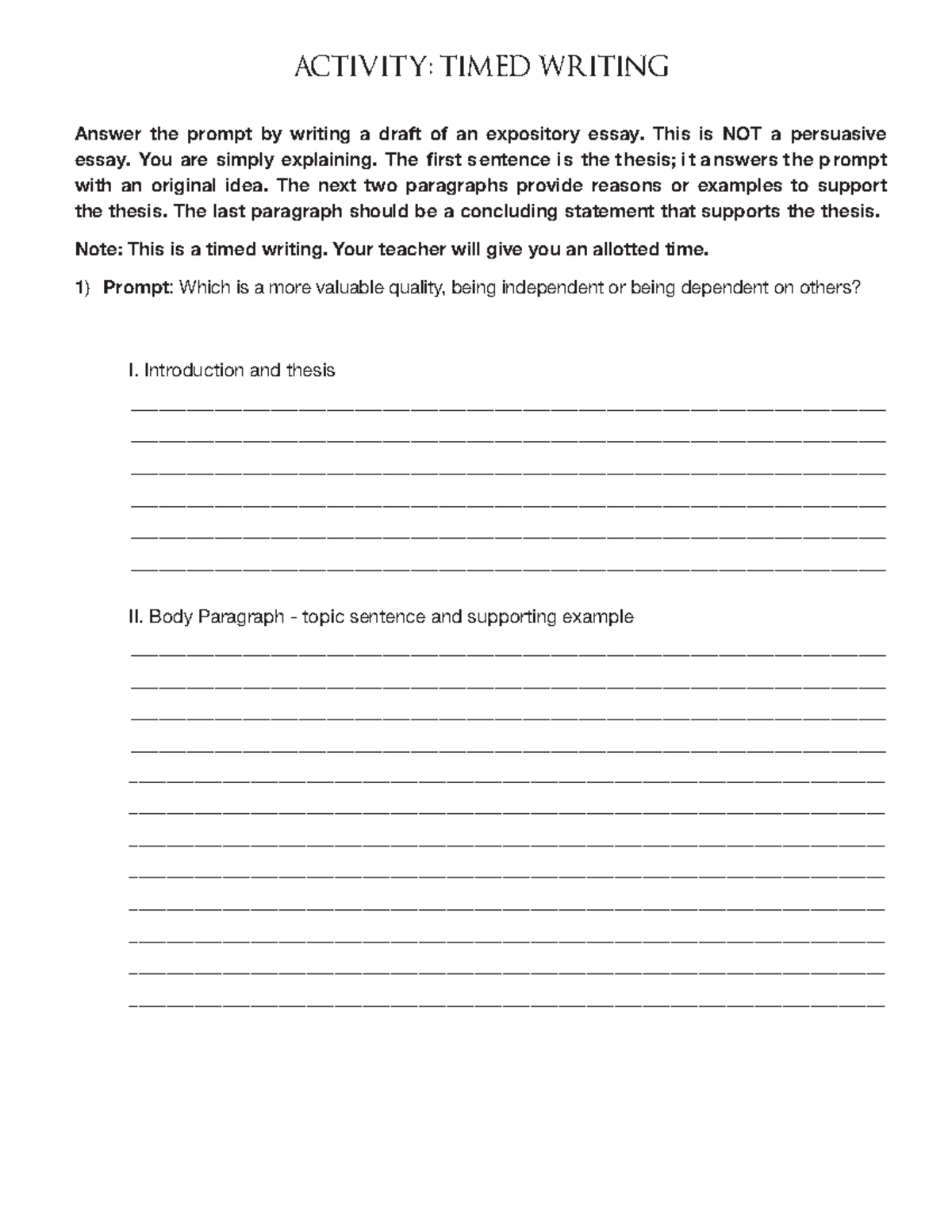 LA 11 U3 Timed Writing - asdfghjkl; - ACTIVITY: TIMED WRITING Answer ...