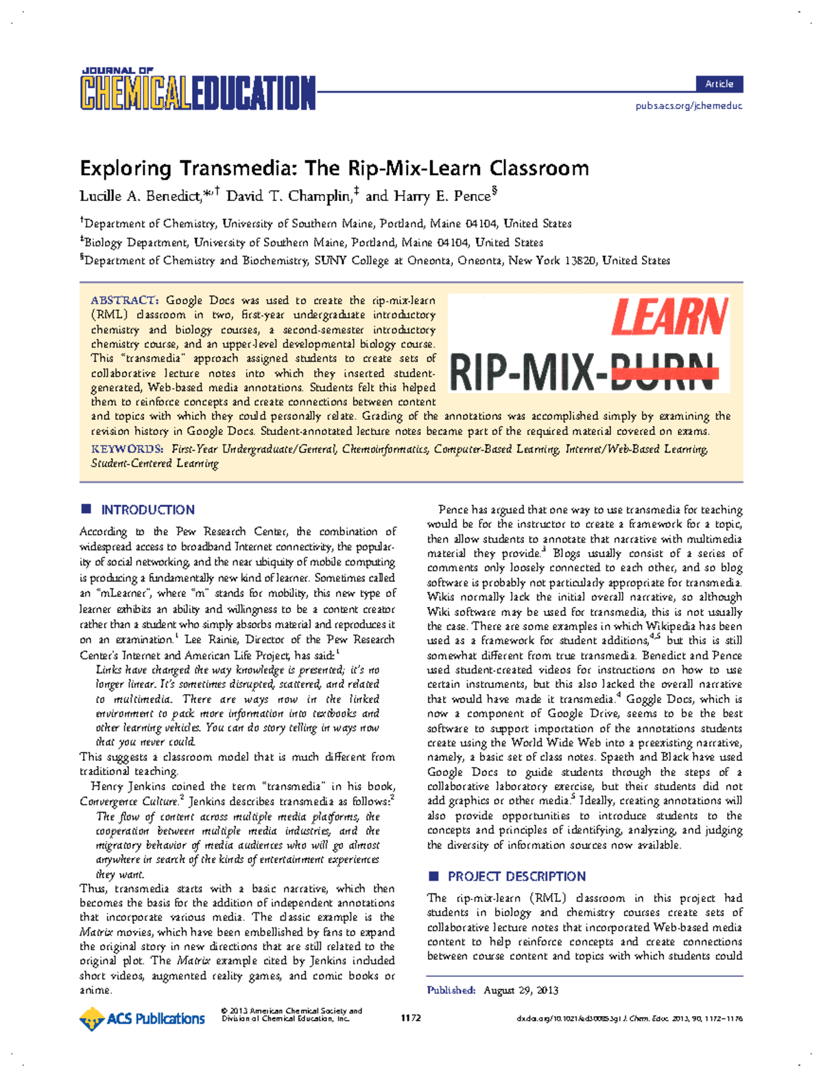 Exploring Transmedia The Rip-Mix-Learn Classroom - Benedict,*,† David T ...