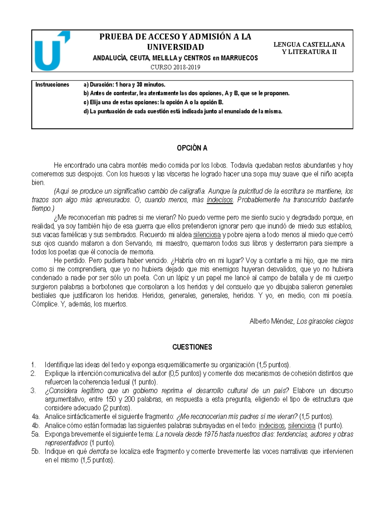 2018-2019 - Exámenes para practicar - PRUEBA DE ACCESO Y ADMISIÓN A LA UNIVERSIDAD ANDALUCÍA ...