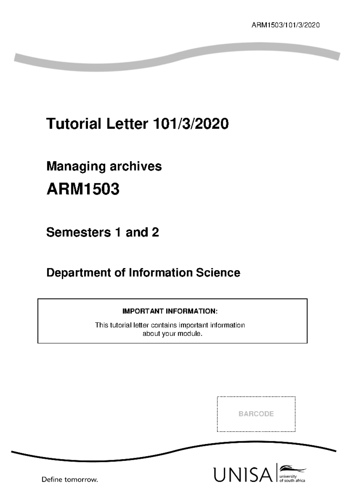 101 2020 3 b - it is a tutorial letter - ARM1503/101/ 3 / 2020 Tutorial ...