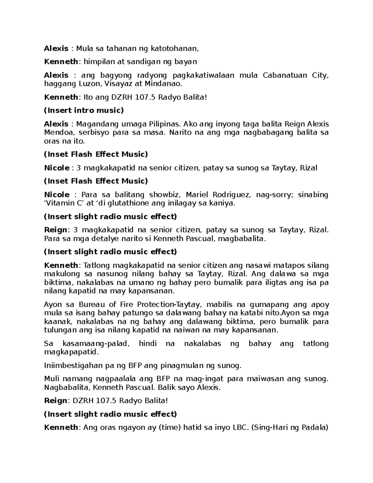 Radio Broadcasting Script - Alexis : Mula sa tahanan ng katotohanan ...