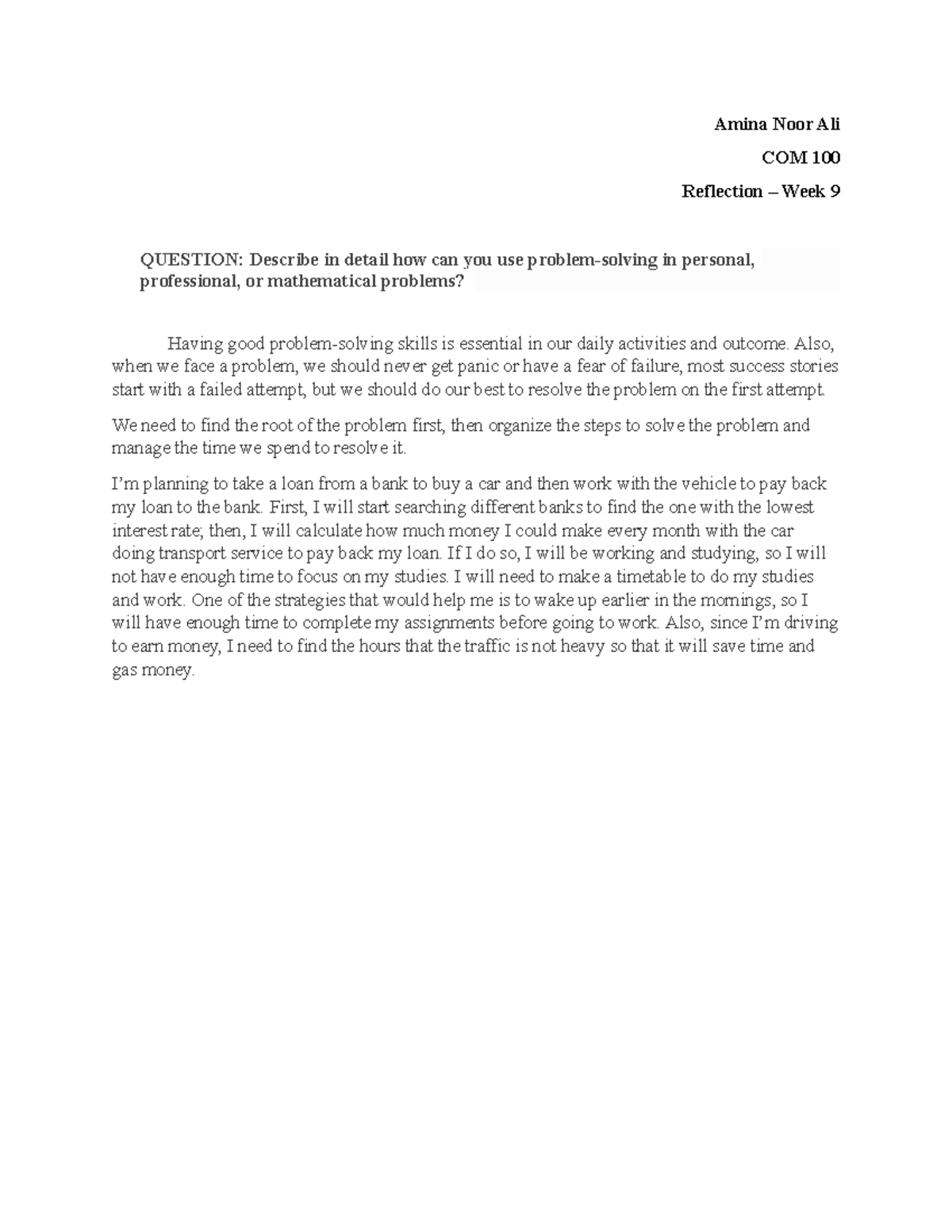 Amina Noor Ali COM100 Reflection - Week-9 - Amina Noor Ali COM 100 Reflection – Week 9 QUESTION ...