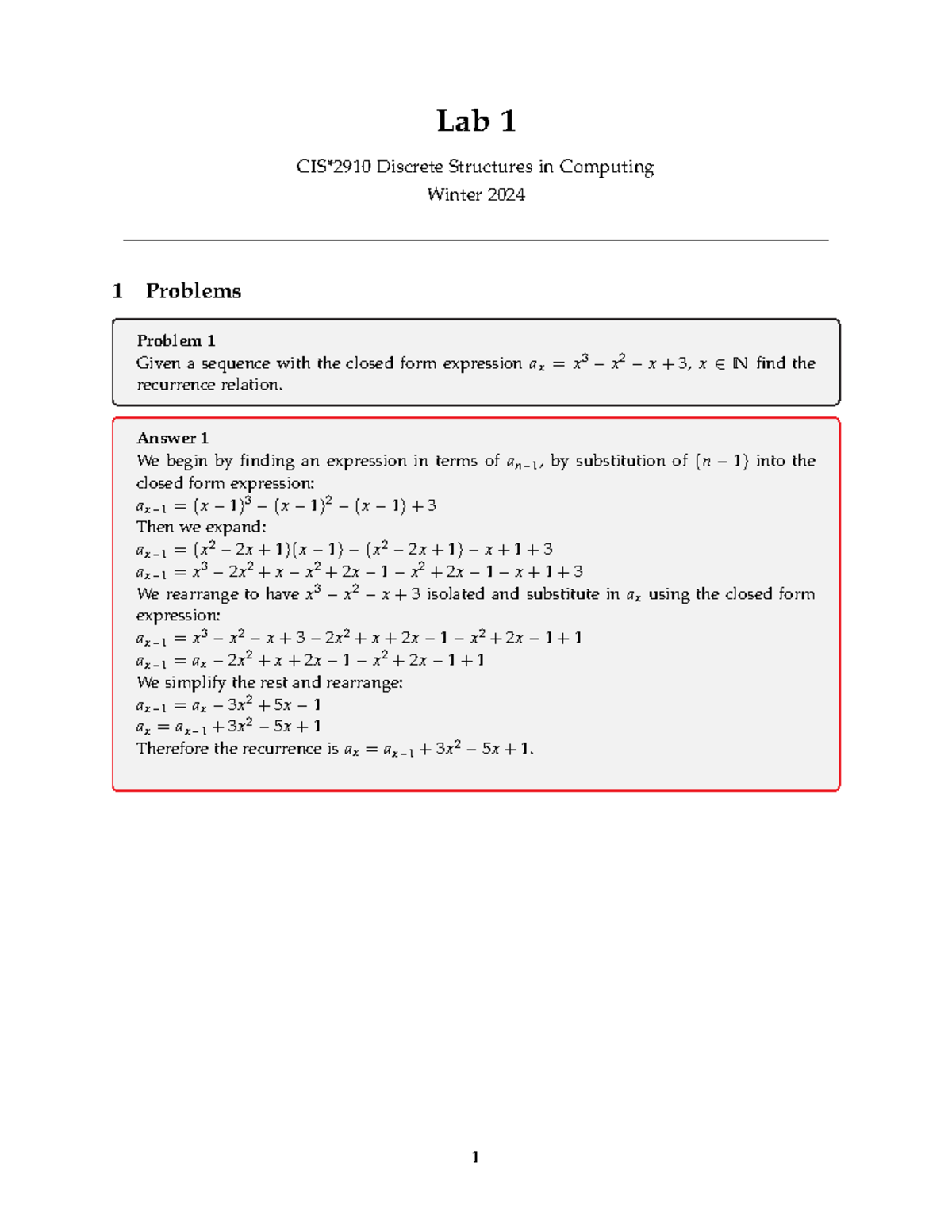 Lab1 Solutions Lab 1 Cis2910 Discrete Structures In Computing Winter 2024 1 Problems Problem