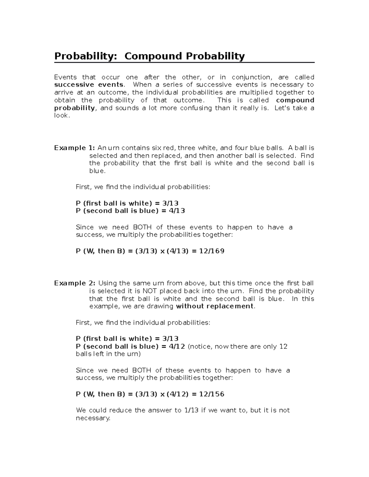 Compound prob - exam 2 materials for professor yates - Probability ...